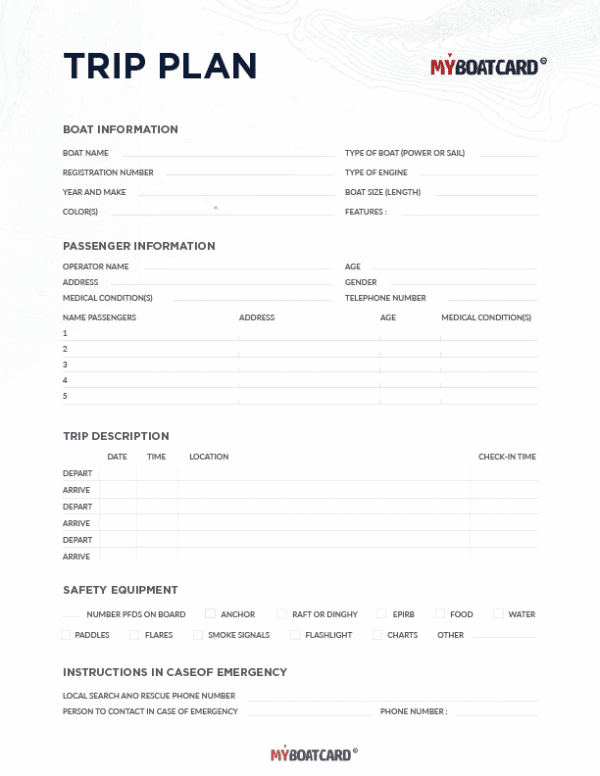 Trip Plan (Sail Plan) | MyBoatCard.com® | Official Canadian Boating License